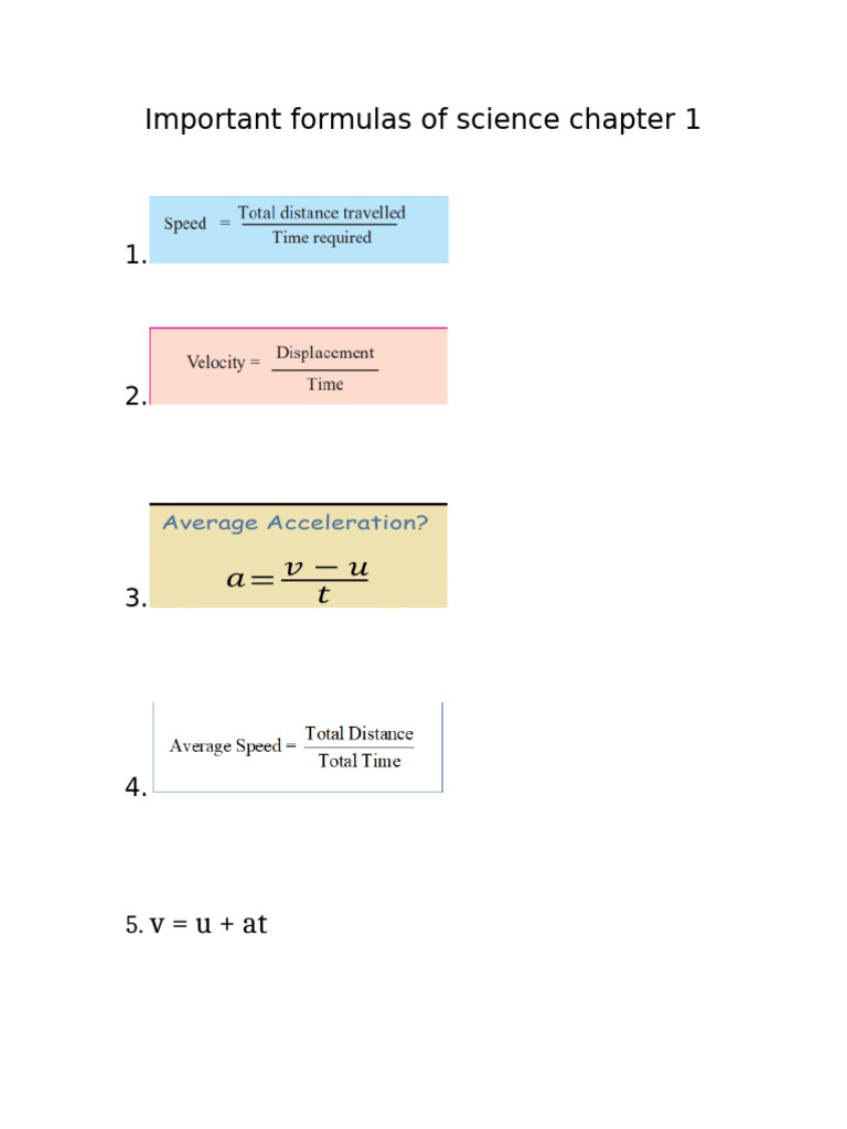 Important Formulas of Science Chapter 1 | PDF