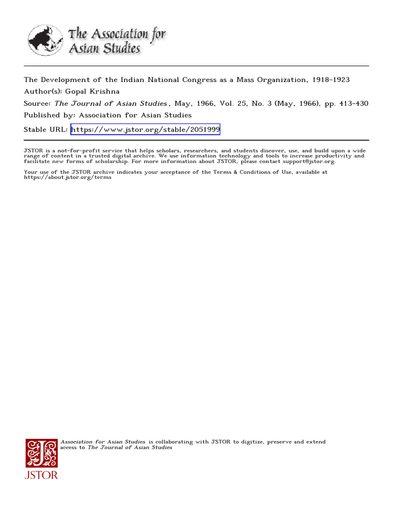 Development of INC As Mass Organization, Gopal Guru | PDF | Indian ...
