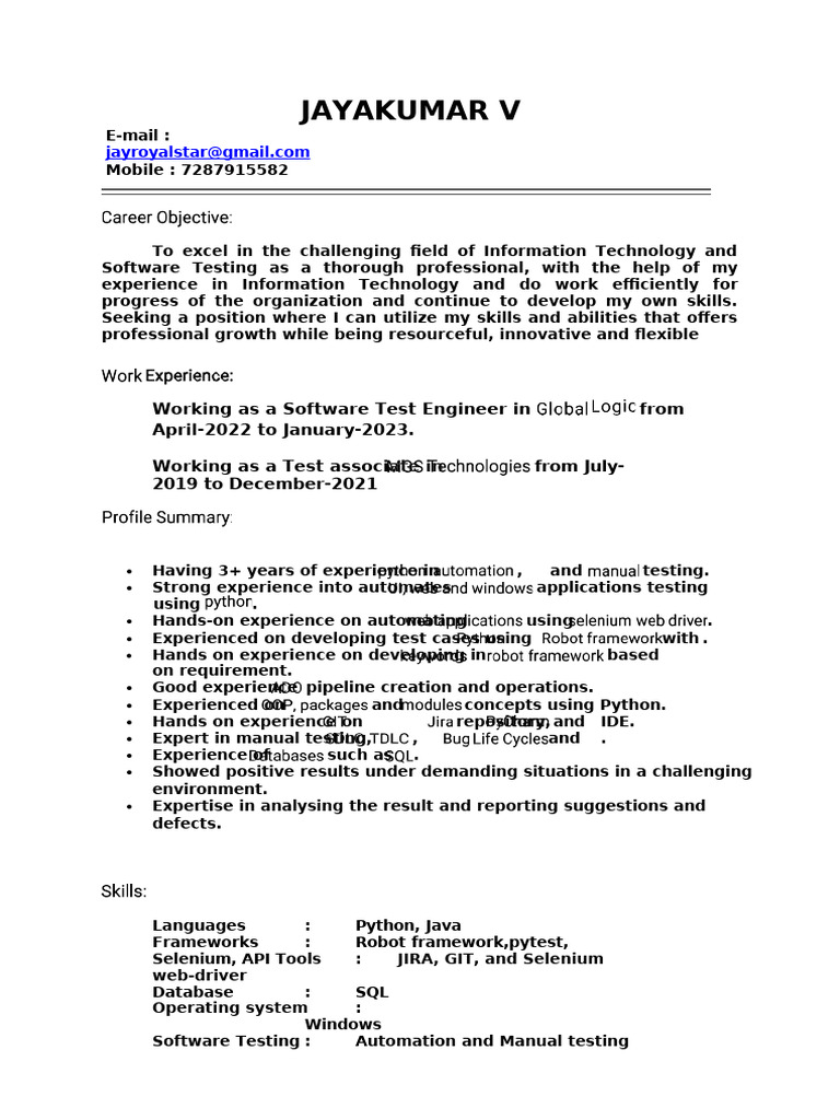 jay resume | PDF | Selenium (Software) | Software