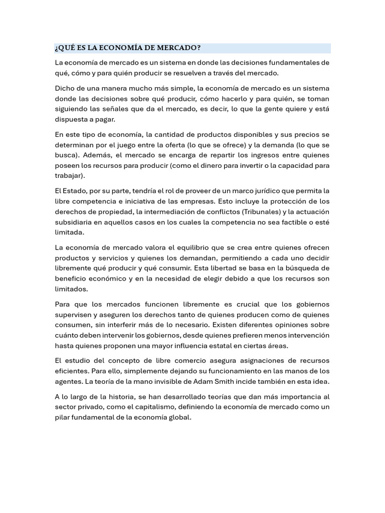 Economia de Mercado - Definicion y Caracteristicas | PDF | Mercado ...