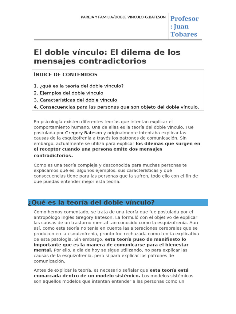 Clase 10-El Doble Vínculo | PDF | Esquizofrenia | Teoría