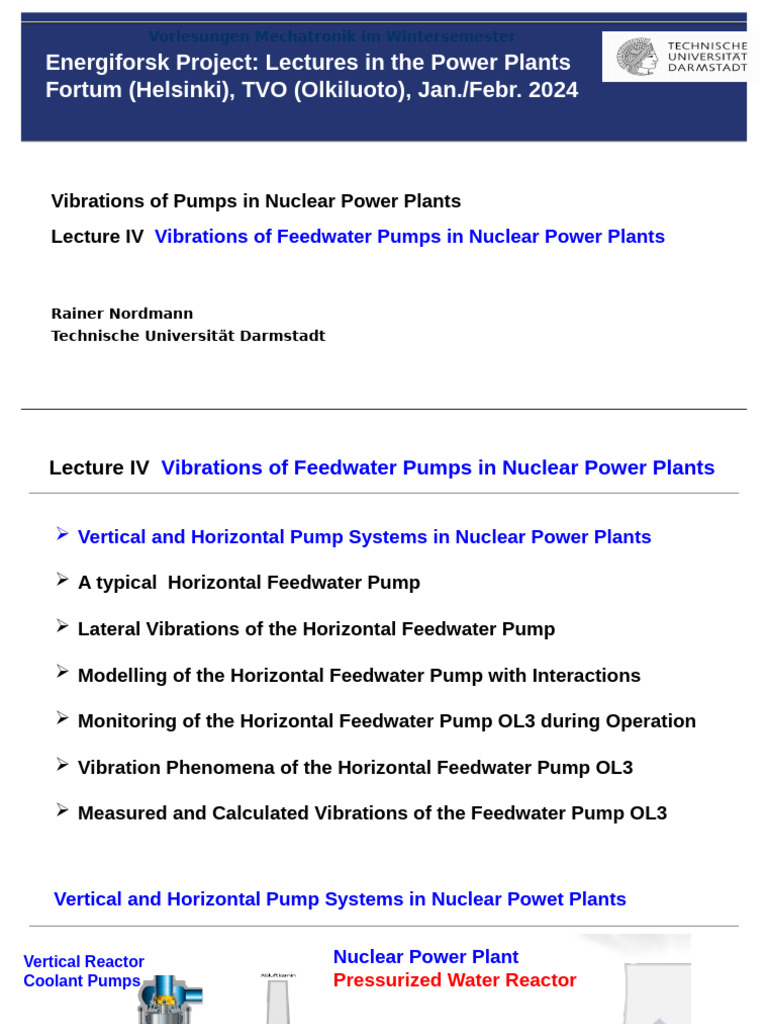 Finland Lecture IV Vibrations of Feedwater Pumps in Nuclear Power Plants | PDF | Pump | Mechanics