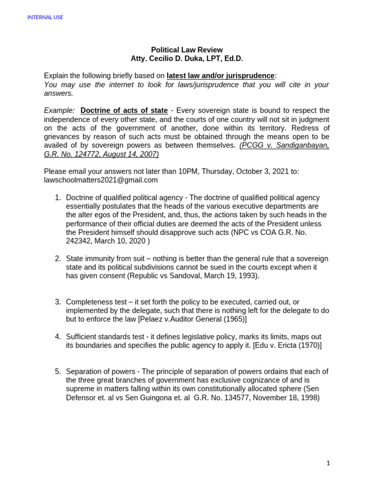 Political Review Exercise - UNO-R Law School | PDF | Territorial Waters ...