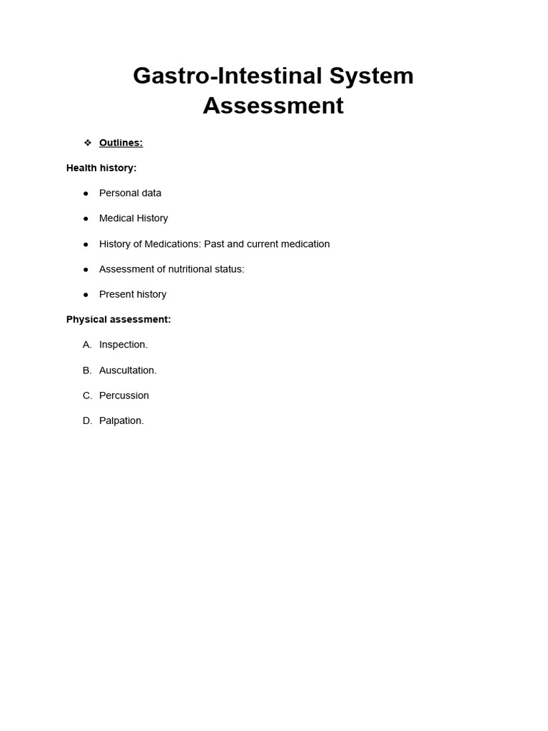 Gastrointestinal System Assessment Guide | PDF | Abdomen | Bloating