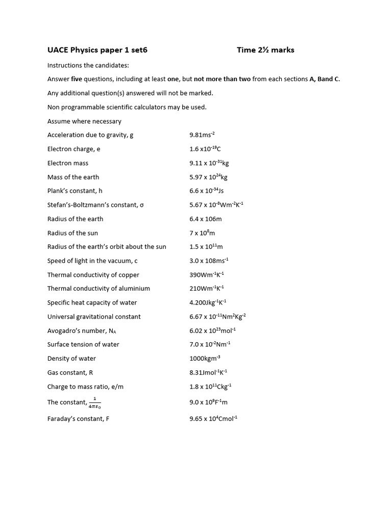 UACE Physics Paper 1 Set6 | PDF | Atoms | Electron
