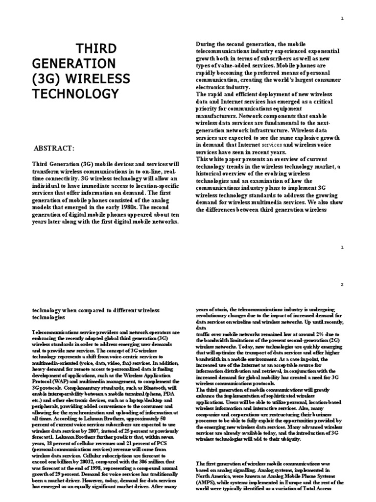 Third Generation (3G) Wireless Technology: Abstract | PDF | General ...