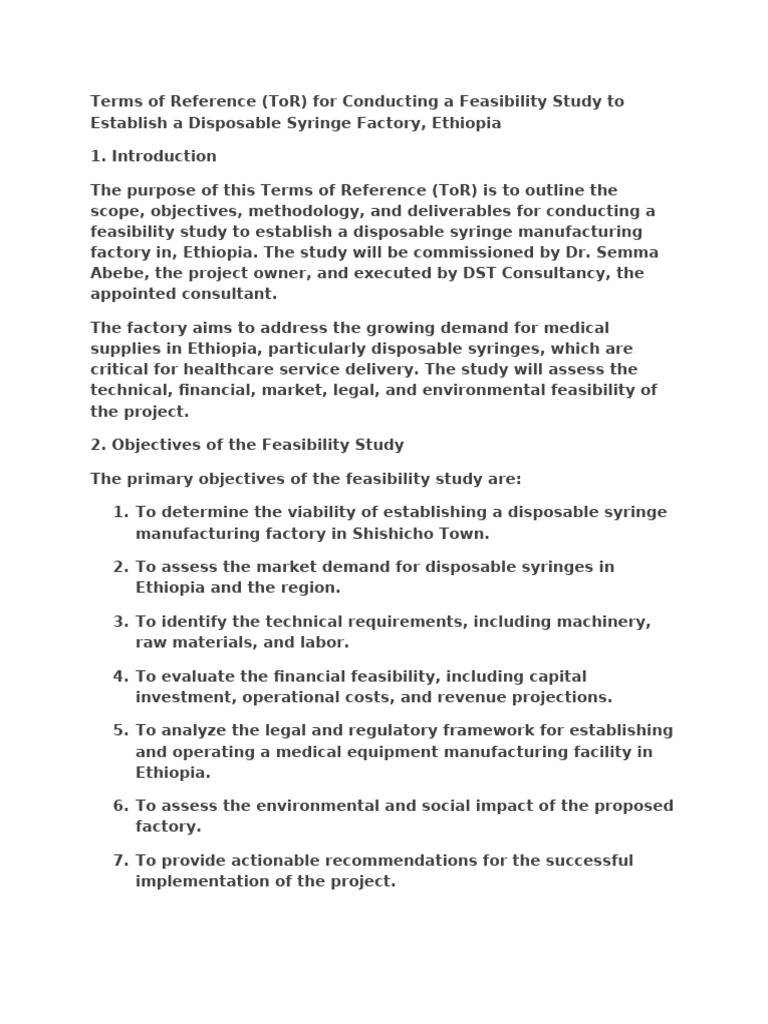 Terms of Reference Syringe | PDF | Feasibility Study | Risk