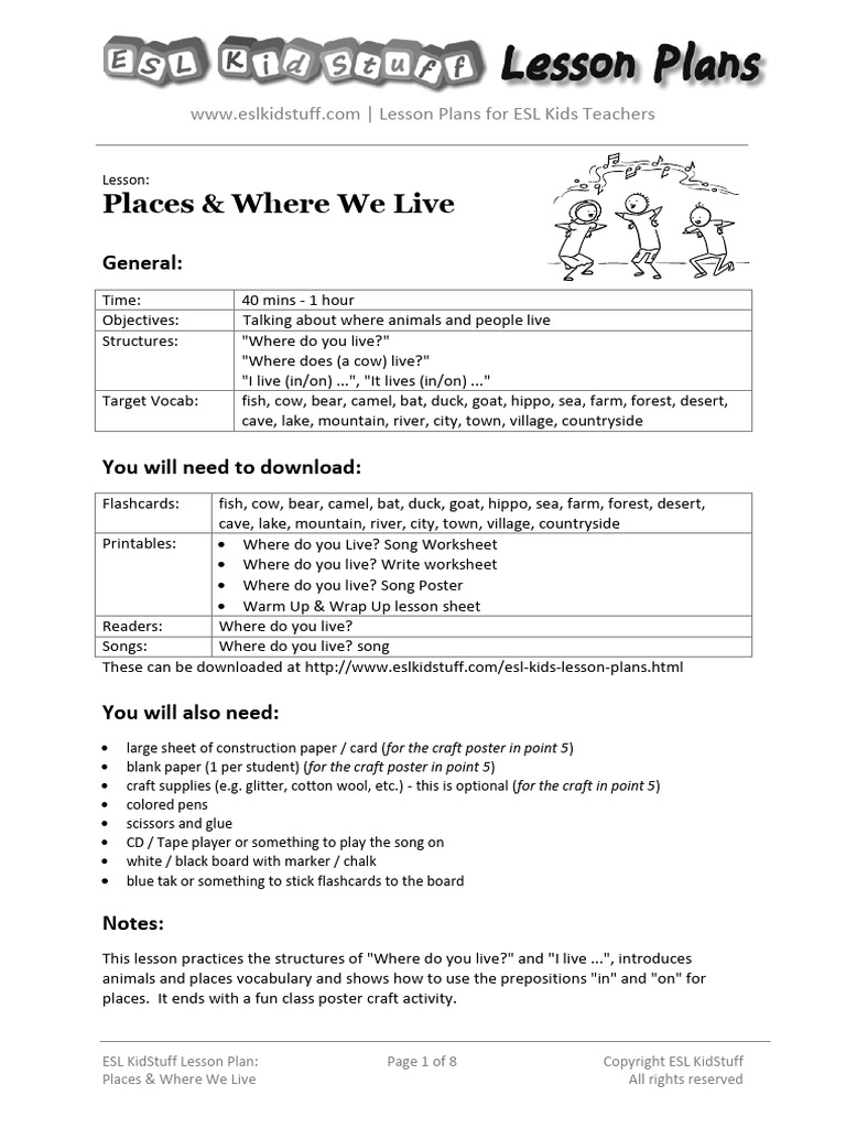 Places Where We Live Lesson Plan US | PDF | Lesson Plan | English As A ...