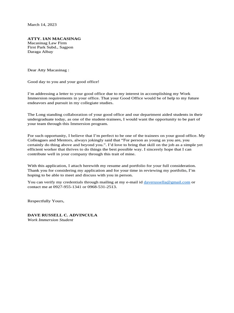 Applcation Letter David | PDF