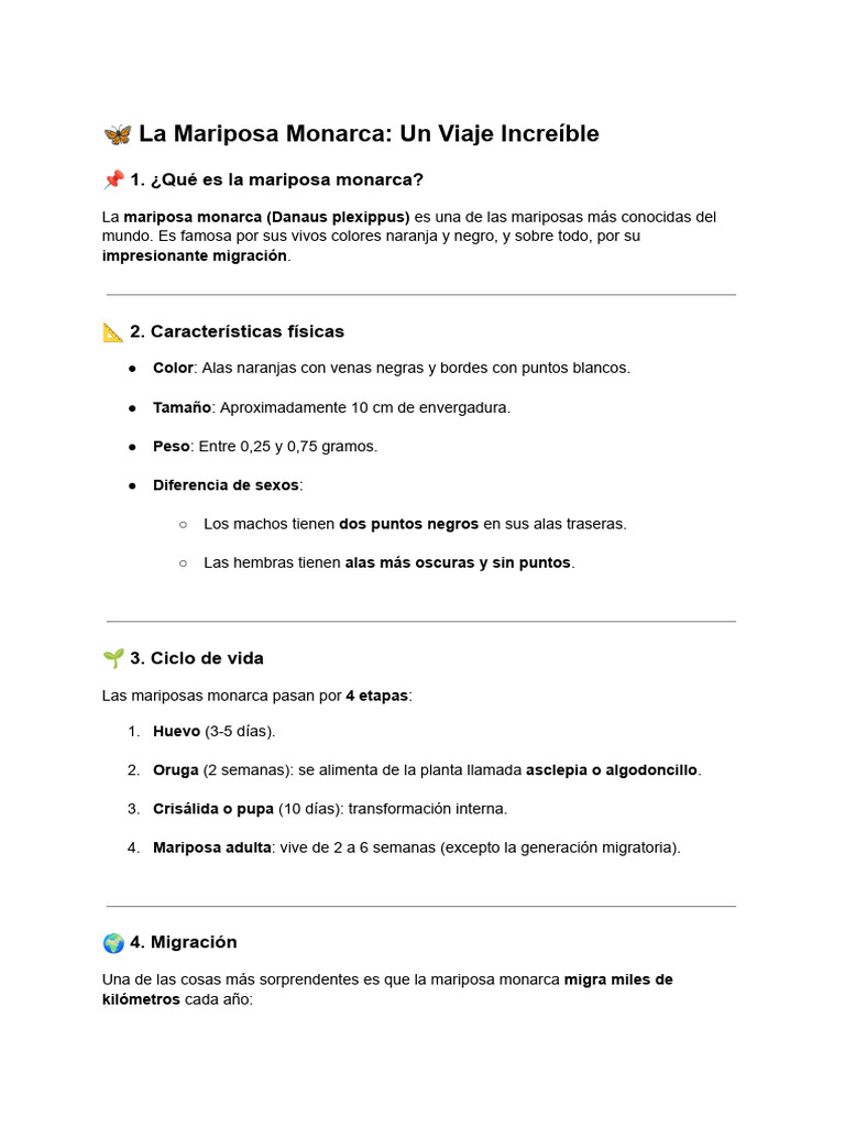 ? La Mariposa Monarca - Un Viaje Increíble | PDF