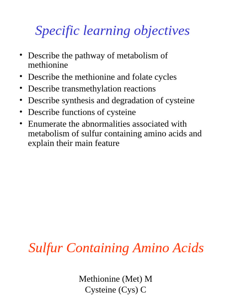 Sulfur-Containing Amino Acids Overview | PDF | Methionine | Organic ...