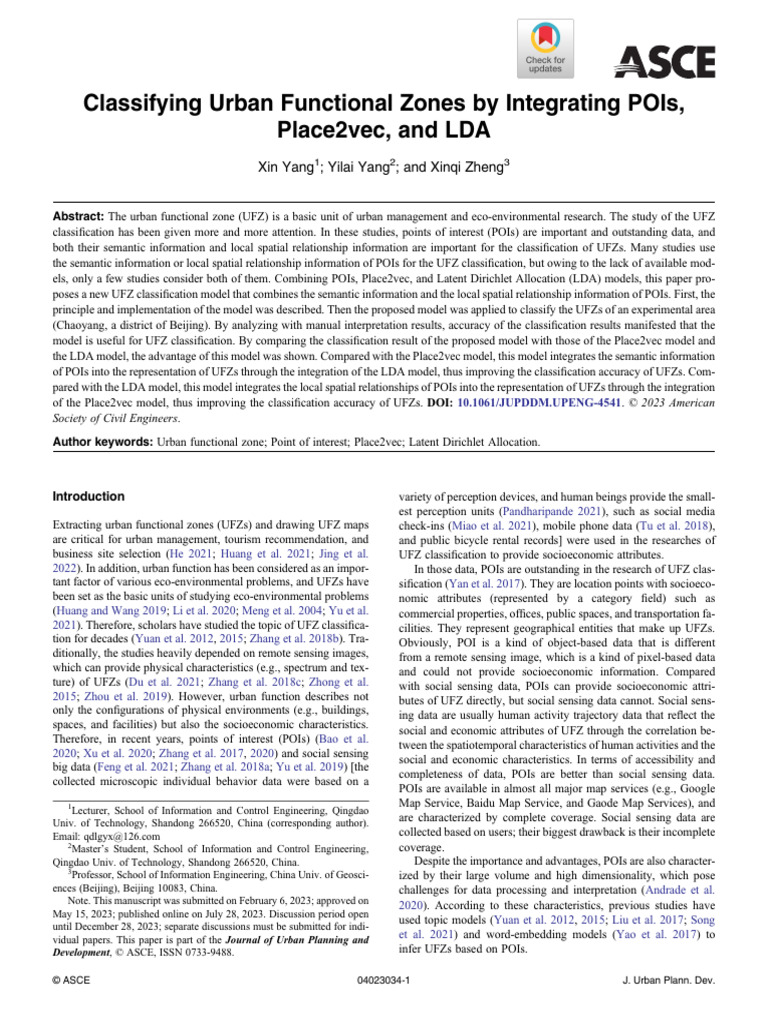 Yang Et Al 2023 Classifying Urban Functional Zones by Integrating Pois Place2vec and Lda | PDF ...