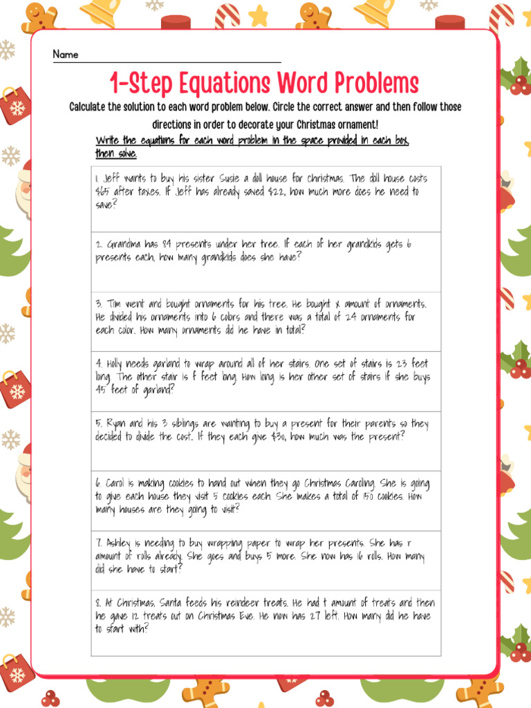 1-Step Equations Word Problems | PDF