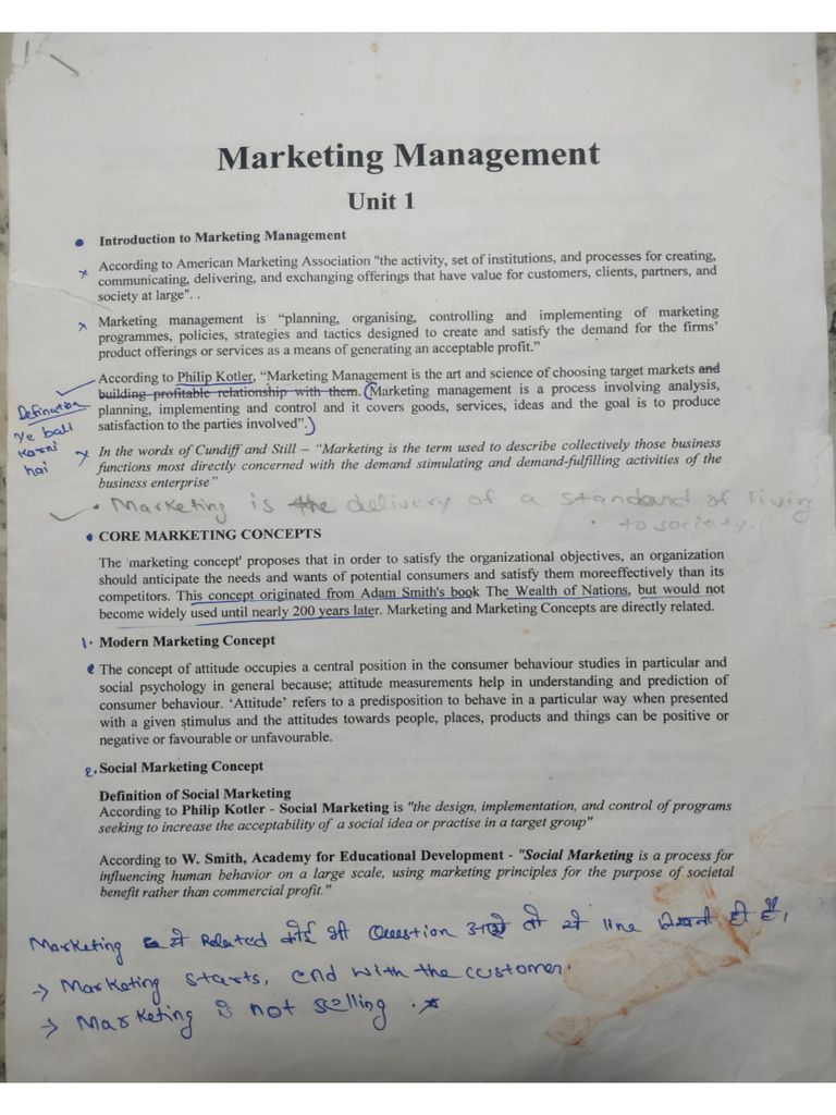 Unit 1 Marketing Management | PDF
