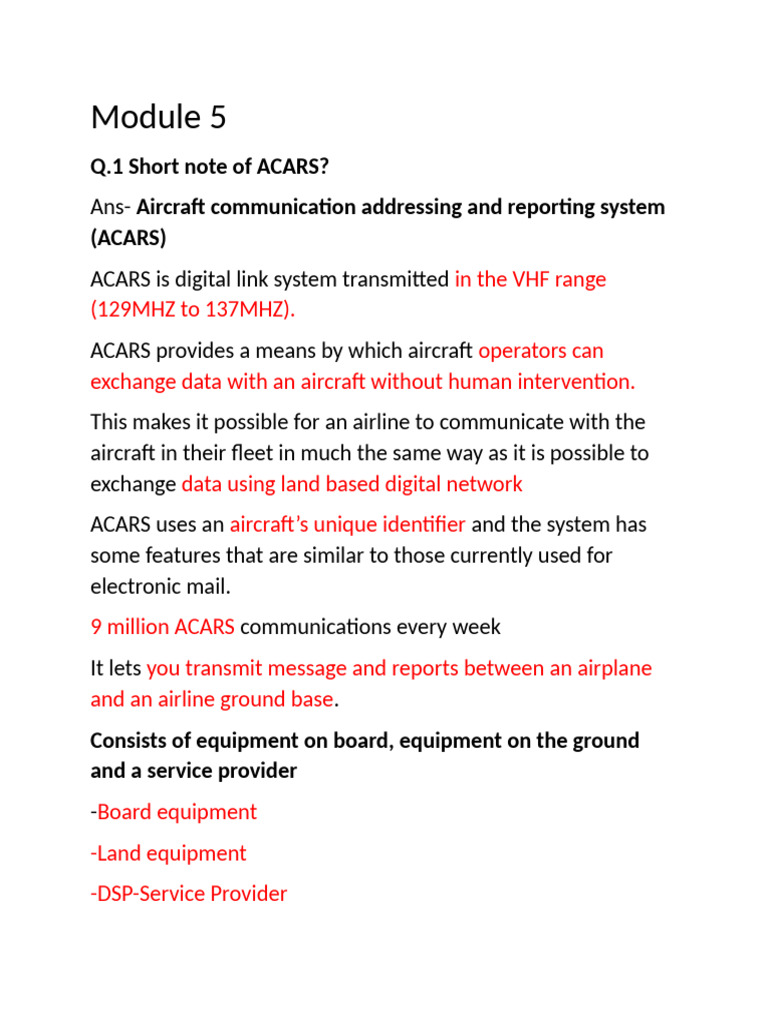 Overview of ACARS and Aviation Systems | PDF | Aviation | Aircraft