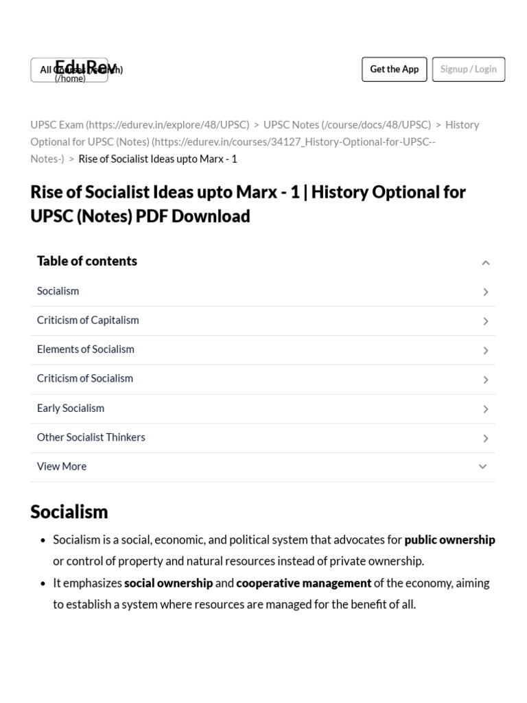 Rise of Socialist Ideas Upto Marx - 1 - History Optional For UPSC ...
