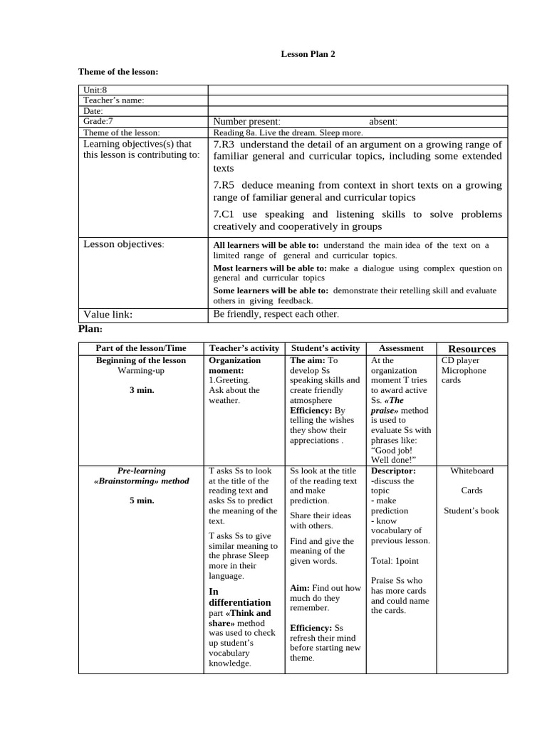 Grade 7 Lesson Plan on Healthy Lifestyles | PDF | Learning | Curriculum