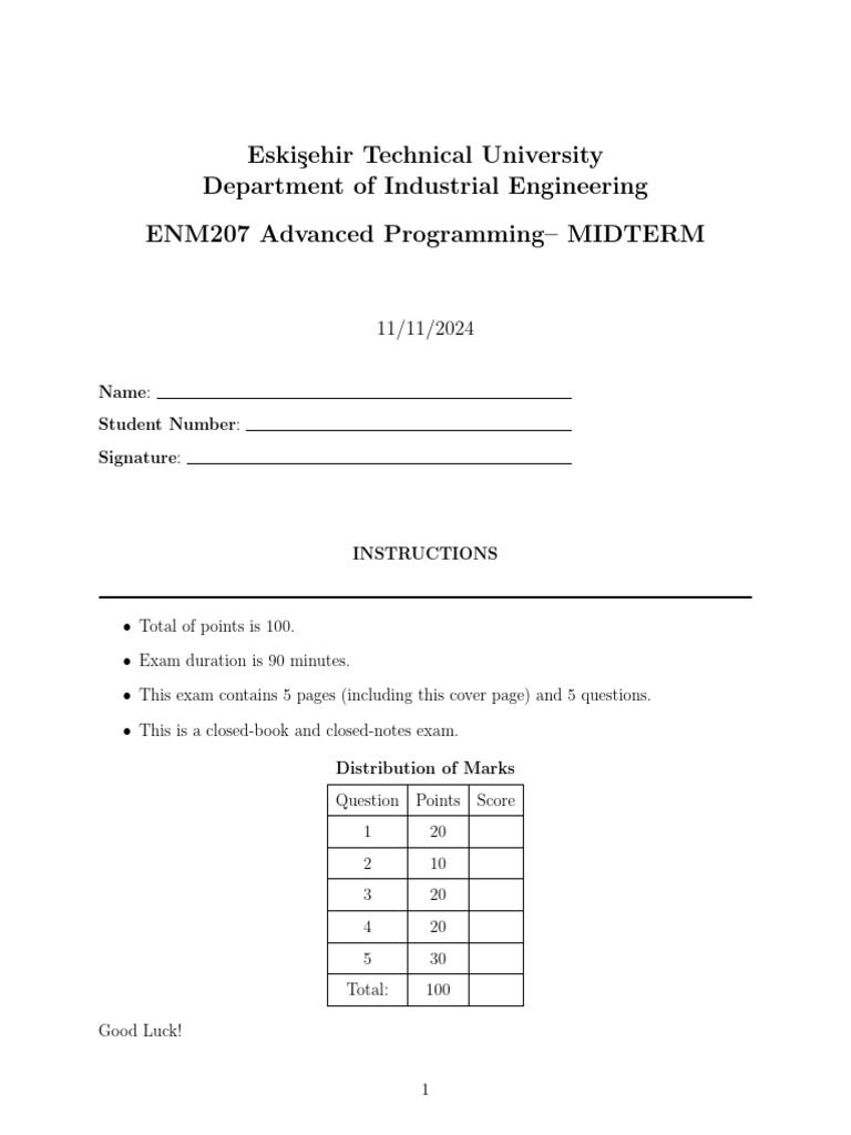 2024 - 2025 - ENM - 207 - Midterm Python Codding | PDF | Time Complexity | Computer Programming