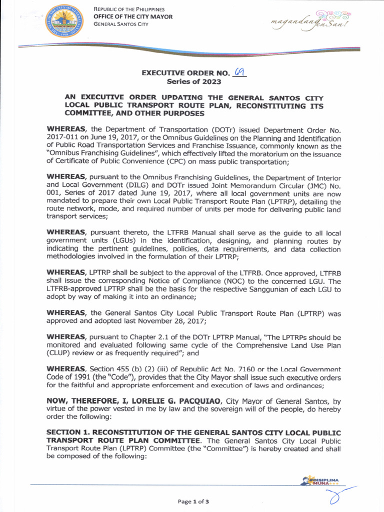 Executive Order No. 69, Series of 2023, An Executive Order Updating The ...