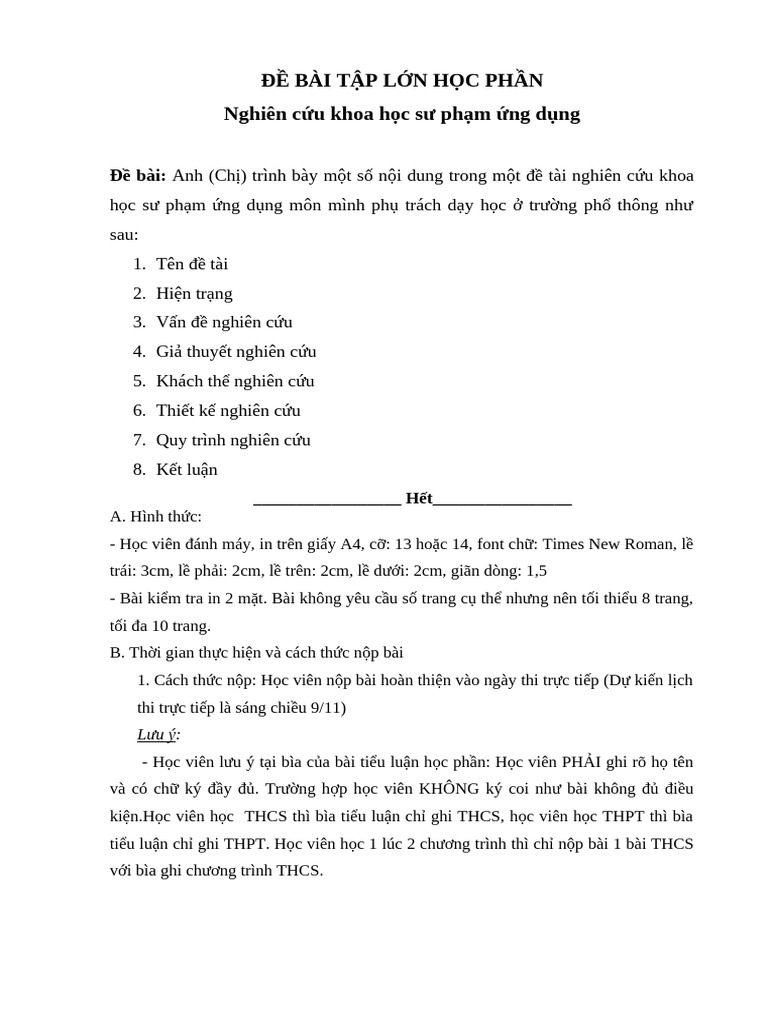 Đề BTL - PPNCKH SPUD | PDF