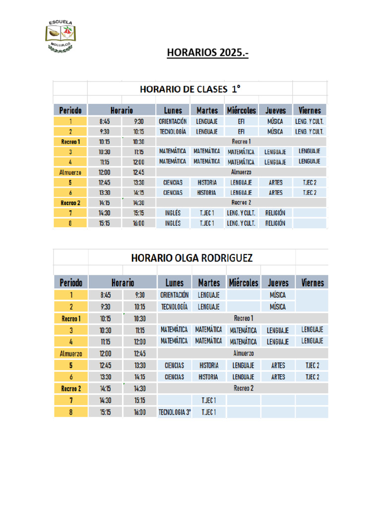 Horarios 2025 Definitivos | PDF
