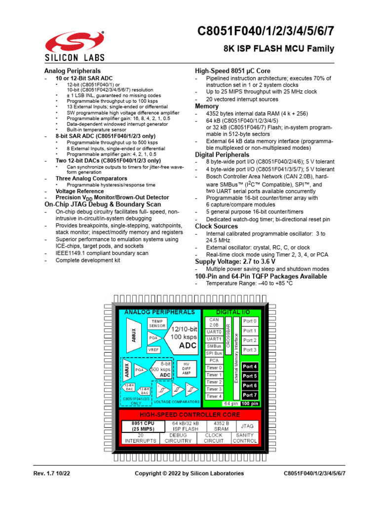 8K Isp Flash Mcu Family: Analog Peripherals High-Speed 8051 μC Core | PDF | Analog To Digital ...