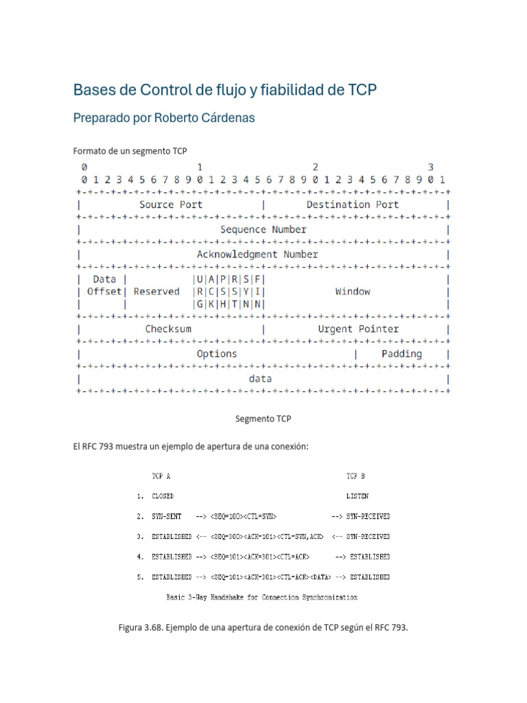 Bases de Control de Flujo y Fiabilidad de TCP: Preparado Por Roberto Cárdenas | PDF | Protocolo ...