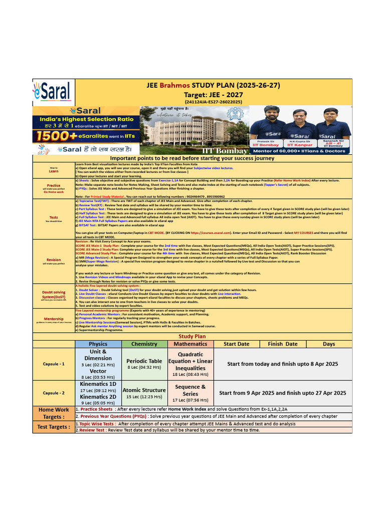 JEE 2027 Study Plan & Resources | PDF | Mentorship