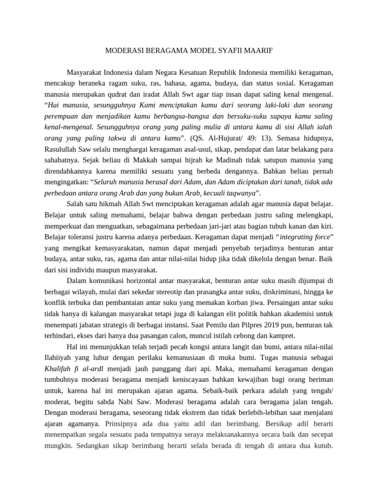Moderasi Beragama Model Syafii Maarif | PDF