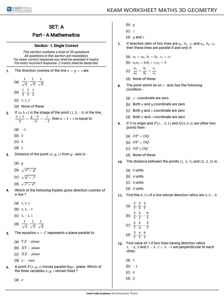 3D Geometry Practice Questions | PDF | Cartesian Coordinate System | Ratio