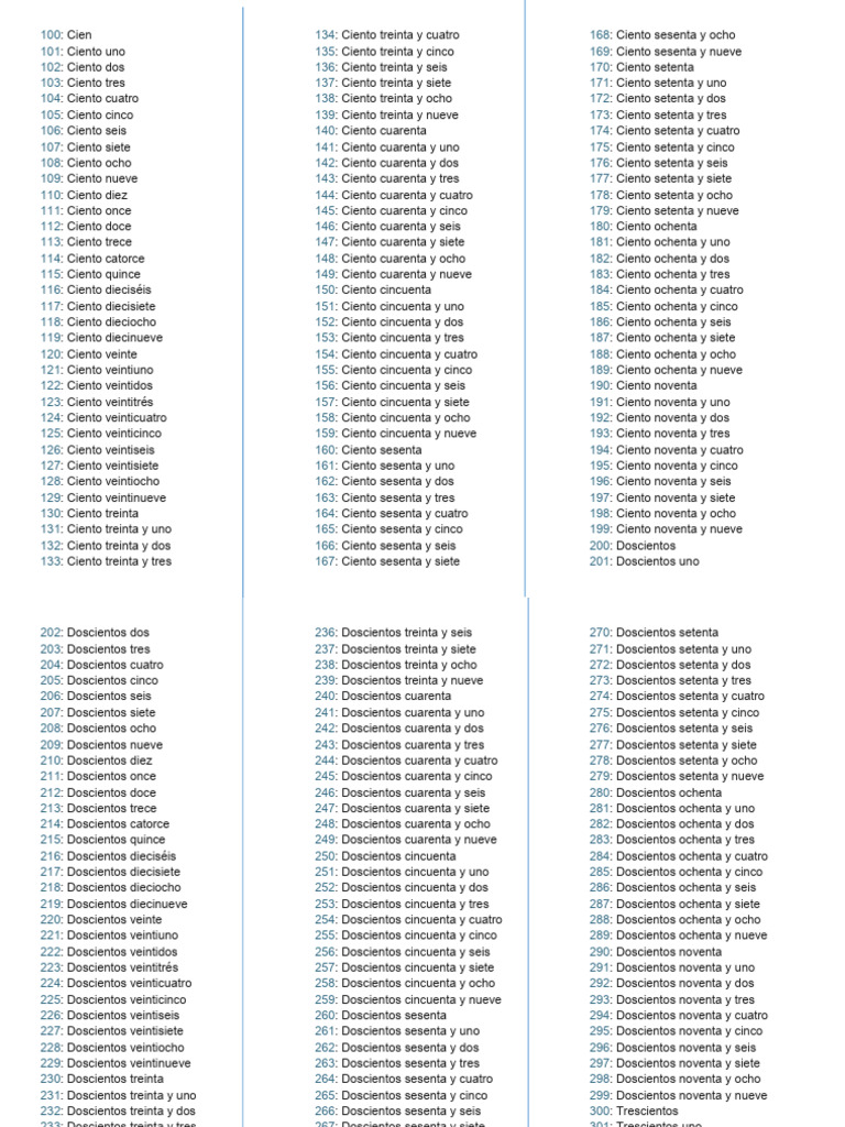 Numeros Del 100 Al 1000 | PDF | Números