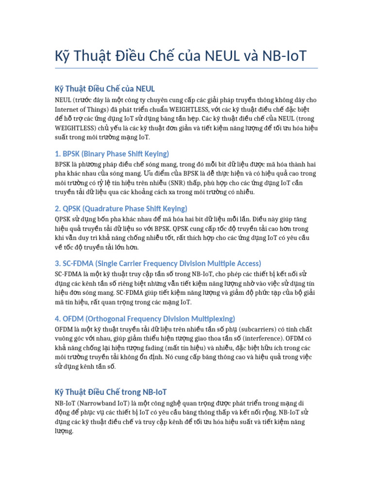 Ky Thuat Dieu Chế NEUL NB IoT | PDF