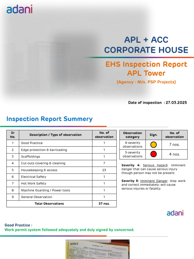 EHS Inspection Report (APL Tower) - 27.03.25 | PDF | Housekeeping