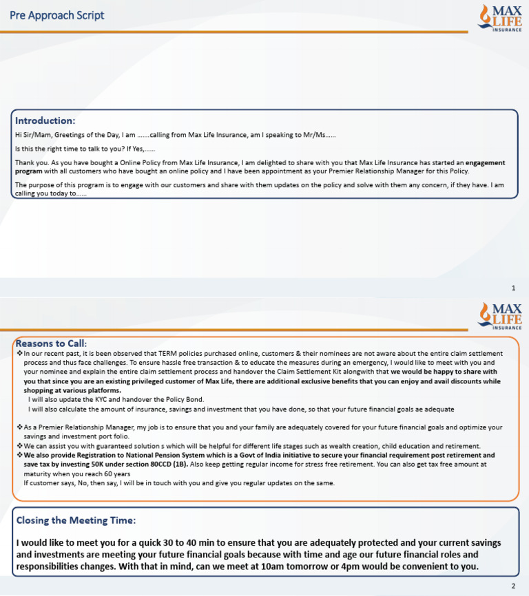 Elite Pre Approach Script V2.0 | PDF | Retirement | Life Insurance