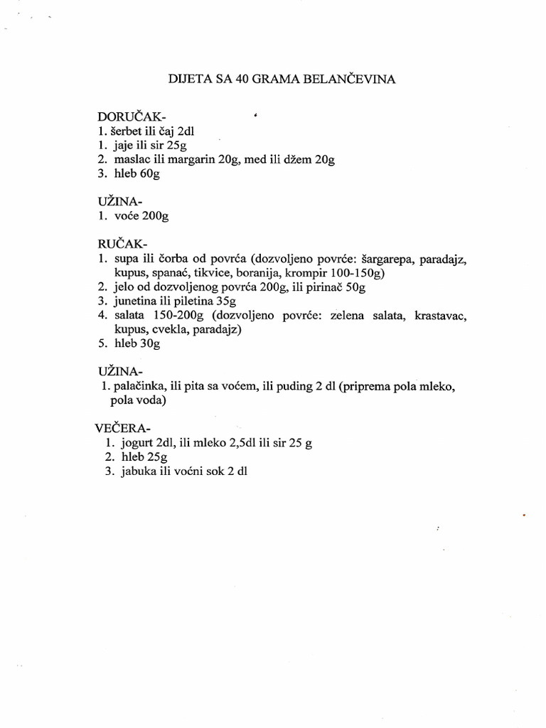 Dijeta Sa 40 Grama Belančevina | PDF