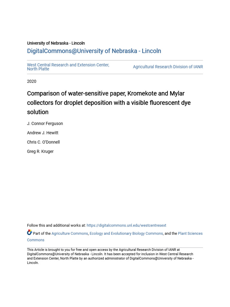 Comparison of Water-Sensitive Paper Kromekote and Mylar Collec | PDF