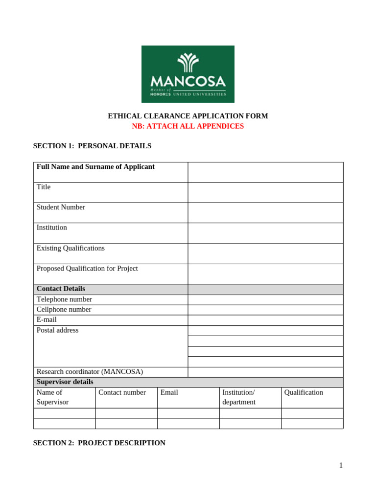 Ethical Clearance Application Template | PDF | Informed Consent ...