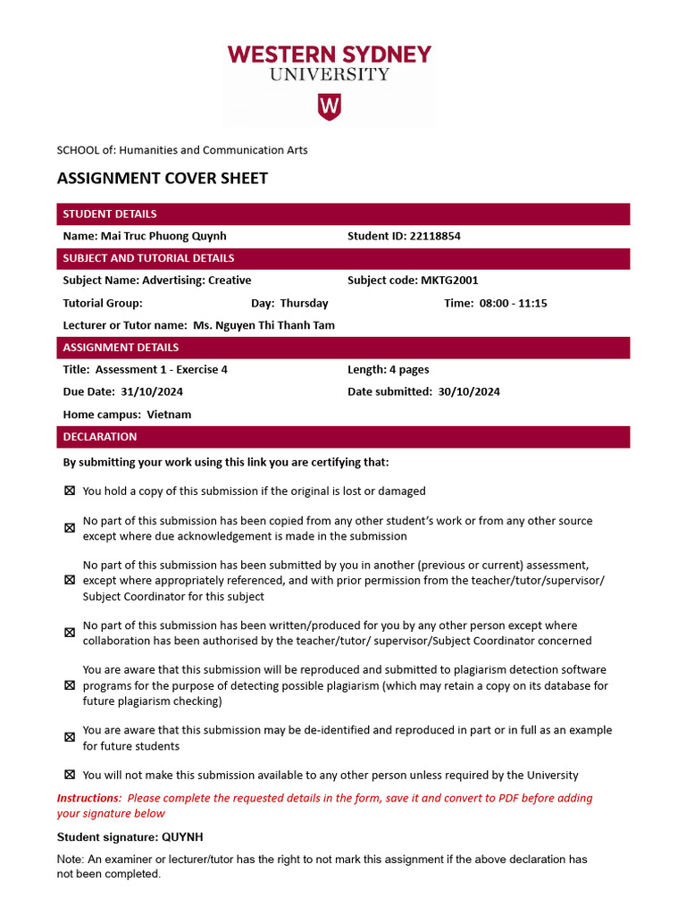 MKTG2001 Assignment Cover Sheet | PDF