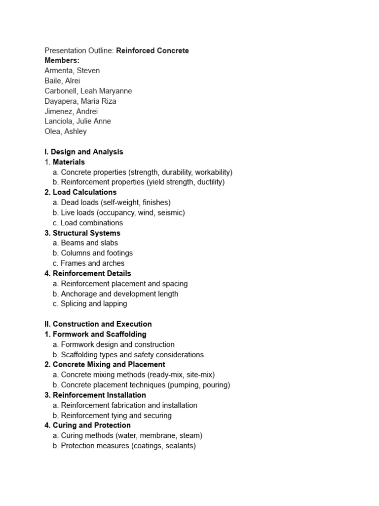 Reinforced Concrete Outline | PDF