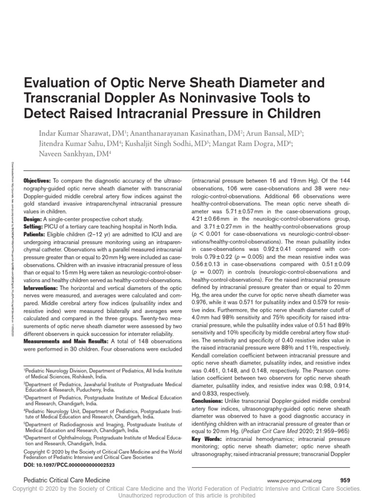 Noninvasive ICP Detection in Children | PDF | Clinical Medicine | Medical Specialties