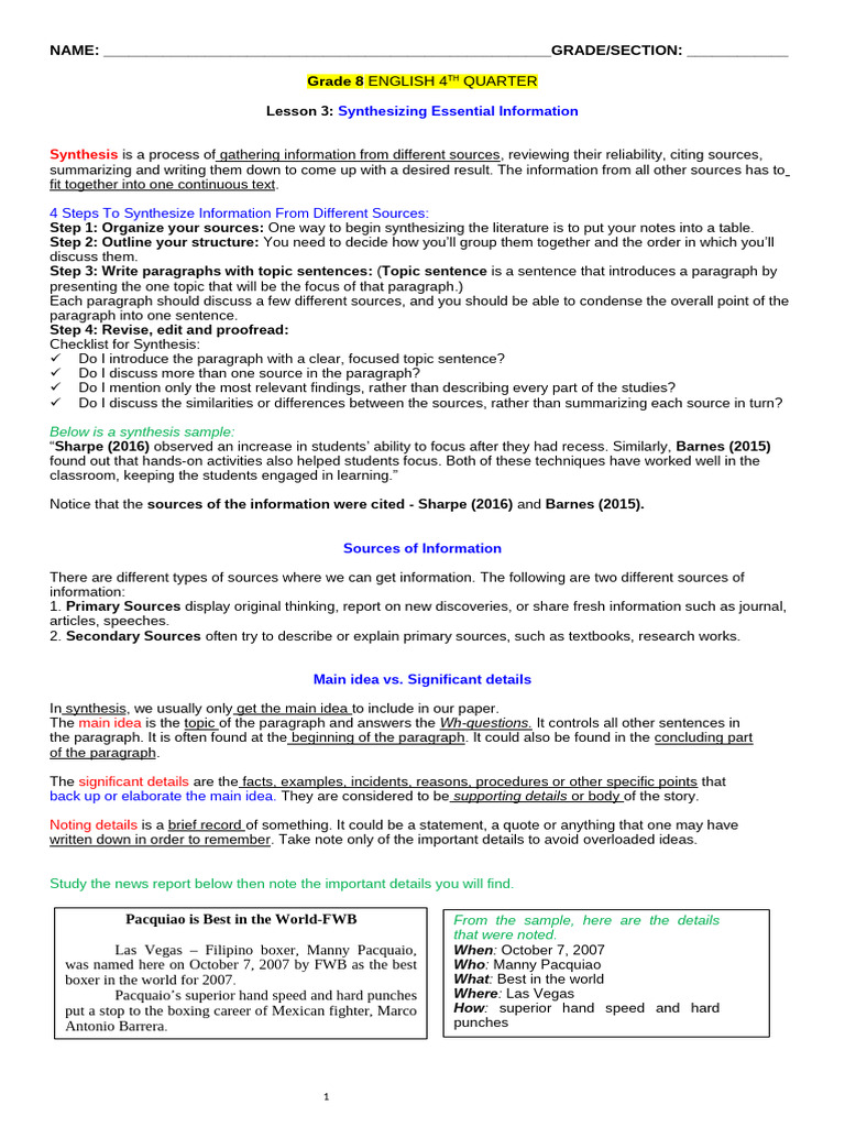 Synthesizing Information: A Guide | PDF | Cloud