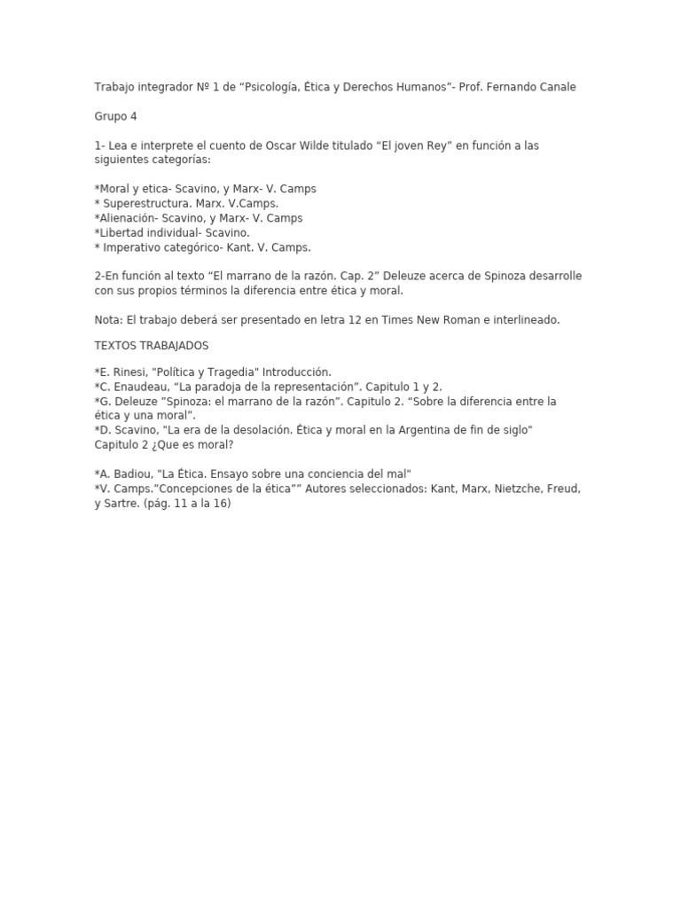 Consignas para TP D Etica | PDF