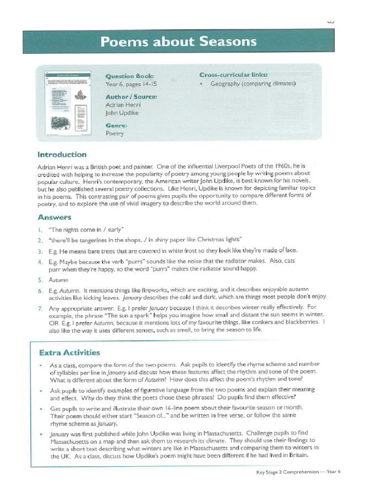 Task 7 Poems About Seasons | PDF