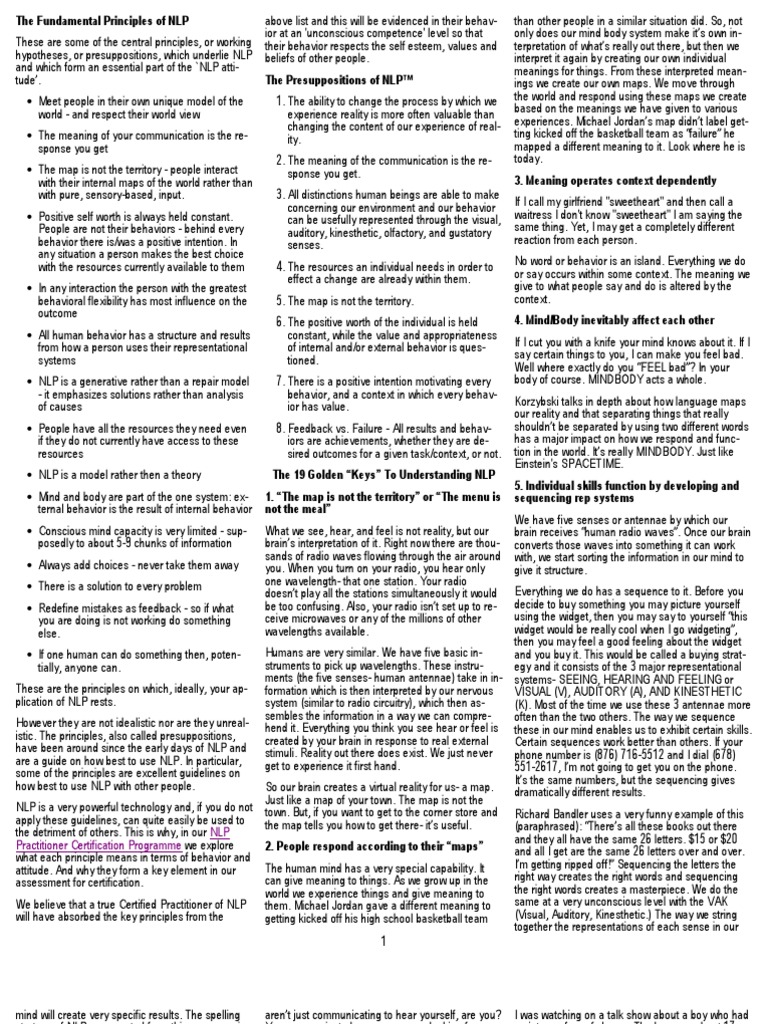 The Fundamental Principles of NLP | PDF | Self-Improvement | Science ...
