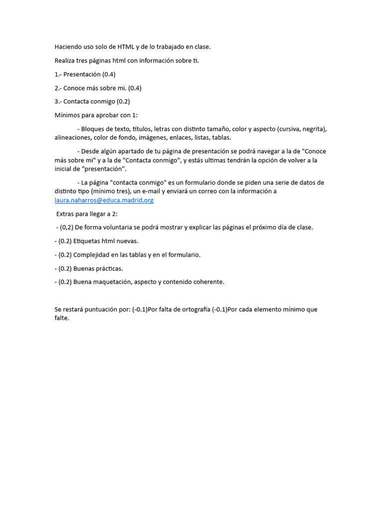 Páginas HTML Personales: Presentación y Contacto | PDF