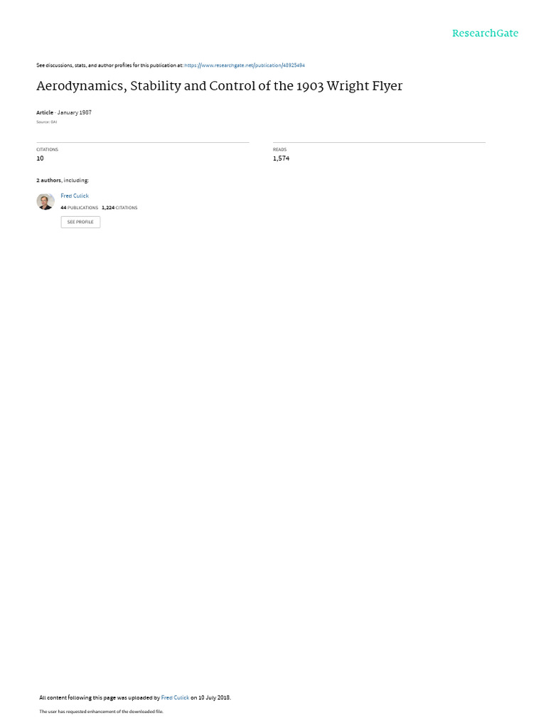Aerodynamics Stability and Control of The 1903 Wri | PDF | Lift (Force ...
