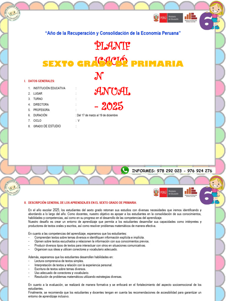 6to GRADO PLANIFICACIÓN ANUAL | PDF | Decimal | División (Matemáticas)