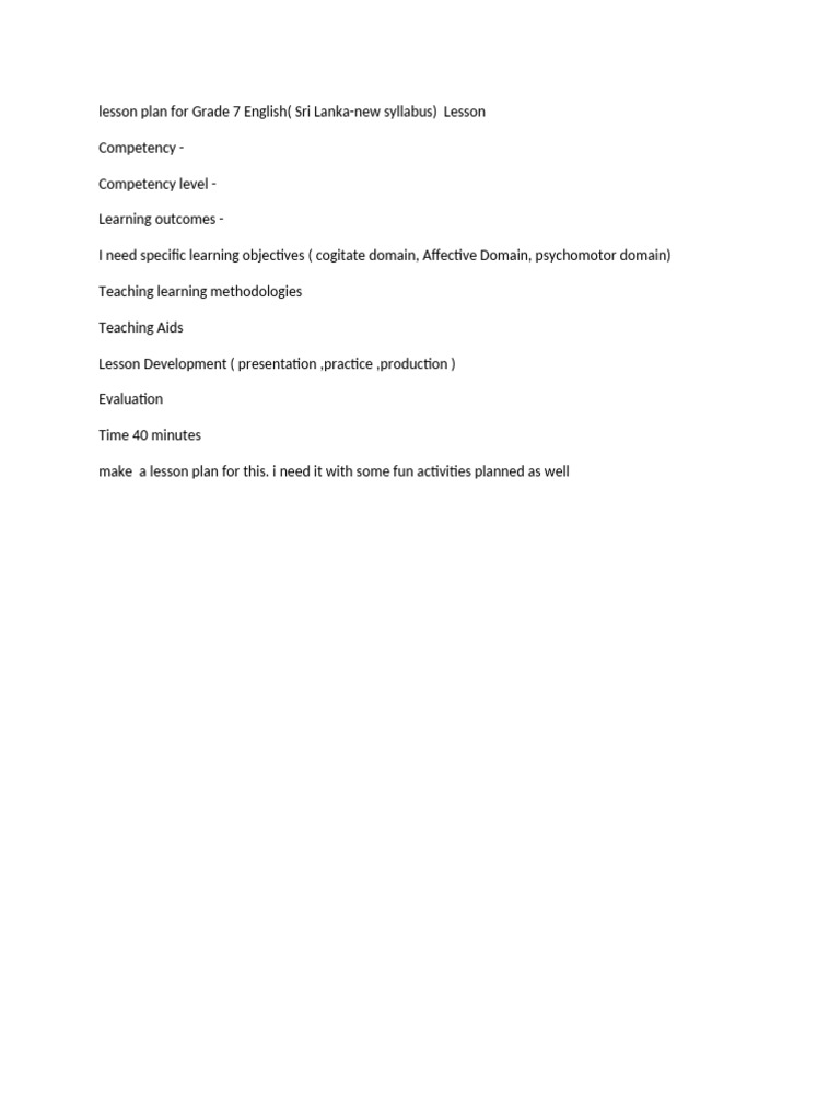 Grade 7 English Lesson Plan Template | PDF