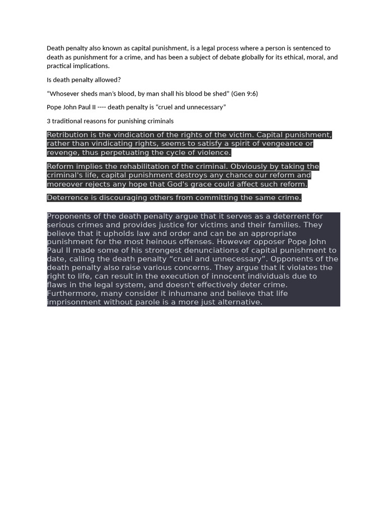 Death Penalty Also Known As Capital Punishment | PDF