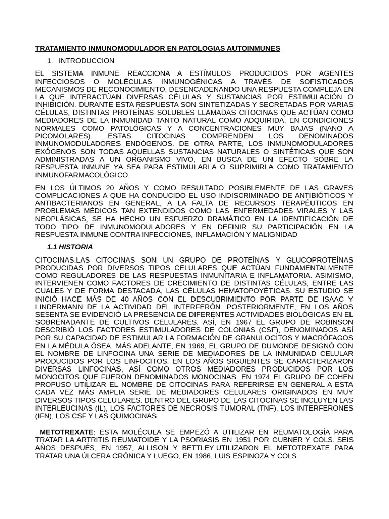TRATAMIENTO INMUNOMODULADOR EN PATOLOGIAS AUTOINMUNES 1 | PDF ...